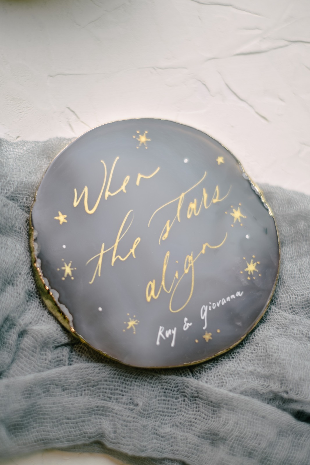 Agate slices written in modern calligraphy - Daylight Letters